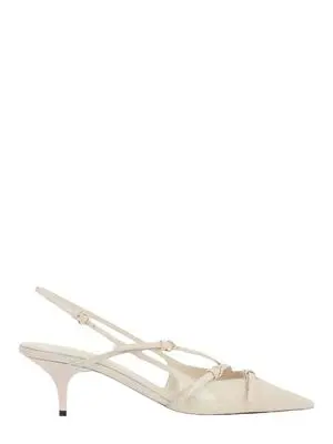 Miu Miu Buckled Patent Slingback Pumps - Neutrals