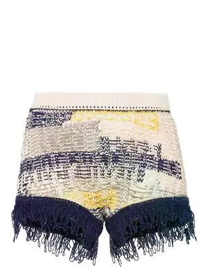 Sportmax Fringed Intarsia-knit Mini Shorts - Neutrals