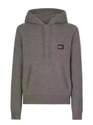 Dolce & Gabbana Wool-cashmere Hoodie With Logo Tag - Grey