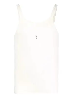 Saint Laurent Logo-embroidered Ribbed Tank Top - Neutrals