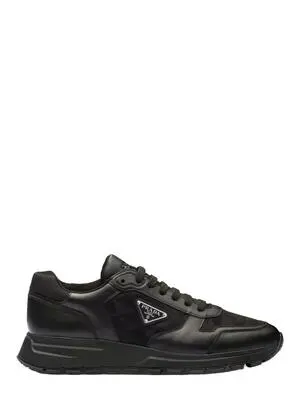 Prada Geometric-pattern Panelled Lace-up Sneakers - Black