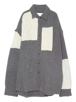 YOSHIOKUBO Long-sleeve Knitted-panels Shirt - Grey