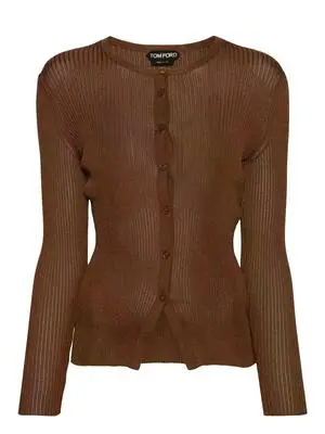 TOM FORD Round-neck Ribbed Cardigan - Brown