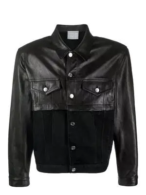 VTMNTS Contrasting Leather-block Denim Jacket - Black