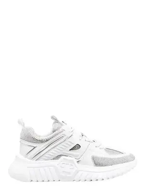 Philipp Plein Leather Rhinestone-embellished Runner Sneakers - White