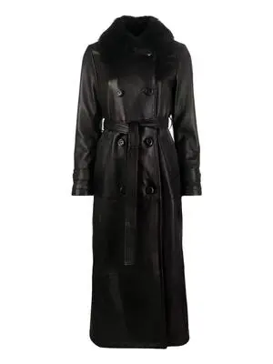 BLANCHA Shearling-collar Double-breasted Coat - Black