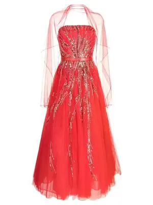 SAIID KOBEISY Bead-embellished Strapless Dress - Red