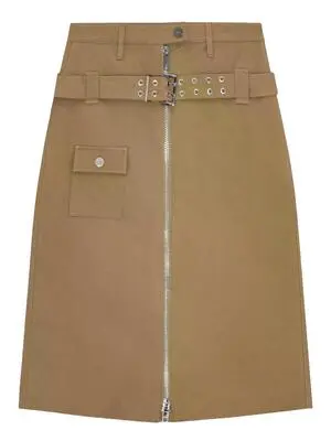 GANNI Belted Cotton Skirt - Neutrals