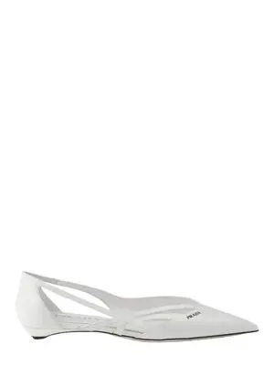 Prada Leather Cut-Out Ballerina Shoes White