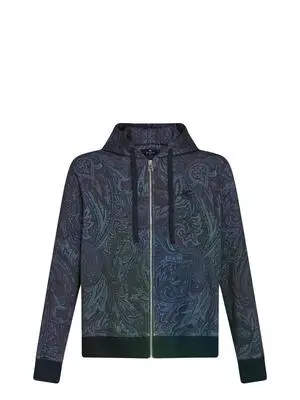 Etro Paisley-print Zip-up Cotton Hoodie - Blue