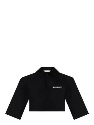Palm Angels Cropped Polo Shirt - Black