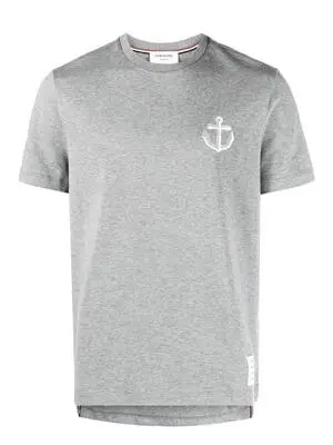 Thom Browne Anchor-embroidered Cotton T-shirt - Grey