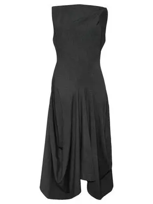 Goen.j Twisted-shoulder Draping Midi Dress - Grey