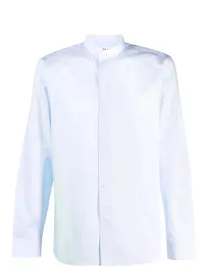 FURSAC Collarless Long-sleeve Cotton Shirt - Blue
