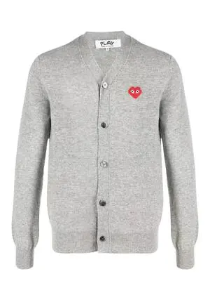 Play Comme Des Garcon Logo-patch Fine-knit Cardigan - Grey