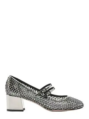 LE SILLA Le Silla Mary Jane Pumps With Rhinestone Embellishments Silver