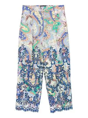 Etro Floral-print Trousers - Blue