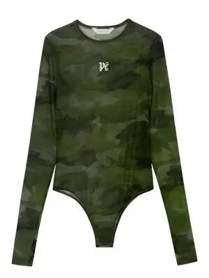 Palm Angels Embroidery-Logo Camouflage Bodysuit Green