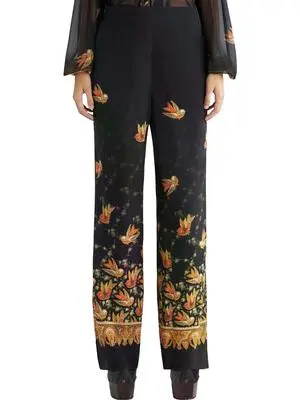 Etro Silk Paisley-print Straight Trousers - Black