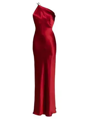 Michelle Mason Asymmetrical Silk Gown - Red