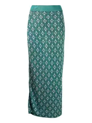 PAULA Long Jacquard Pencil Skirt - Green