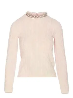 Valentino Garavani Cable-knit Crew Neck Jumper - Pink