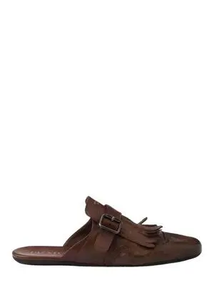 Prada Fringe Detail Mules - Brown
