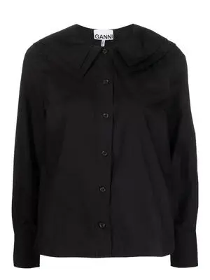 GANNI Layered Bib-collar Cotton Shirt - Black