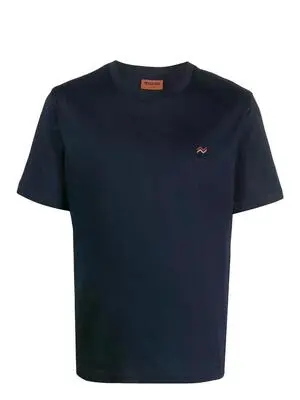 Missoni Crew Neck T-shirt In Cotton With Embroidery And Logo - Blue