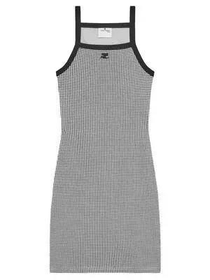 COURREGES Contrast-trim Houndstooth Cotton Mini Dress - Black