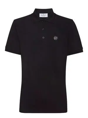 Philipp Plein Logo-patch Cotton Polo Shirt - Black