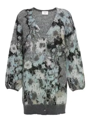 ONEFIFTEEN Floral Intarsia Knit Cardigan - Grey