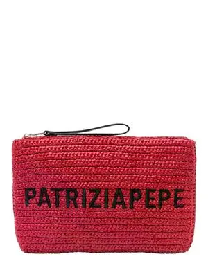 Patrizia Pepe Logo-embroidered Clutch Bag - Red