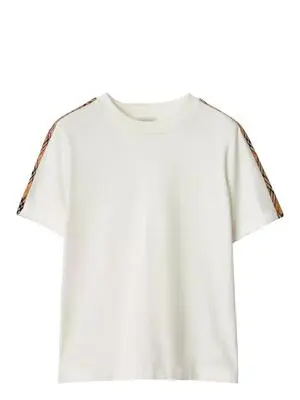 Burberry Checkered-Trim T-Shirt Neutrals