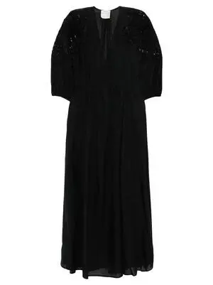 FORTE_FORTE Embroidered-shoulder Maxi Dress - Black