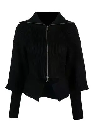 ANDREĀDAMO Ribbed-knit Zip-up Cardigan - Black
