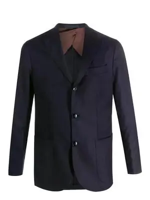 BARBA NAPOLI Notcheded-lapel Virgin Wool Blazer - Blue