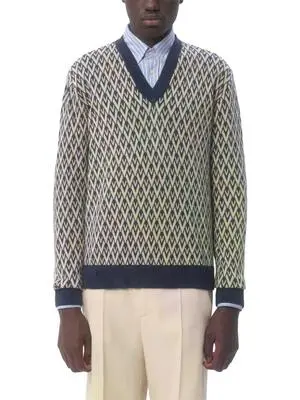 Valentino Garavani Wool Jumper With Toute La V Jacquard Pattern - Blue