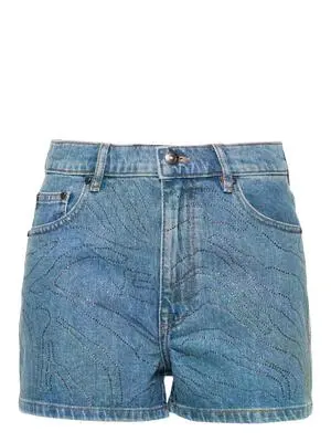 ROTATE BY BIRGER CHRISTENSEN Rhinestoned High-rise Denim Shorts - Blue