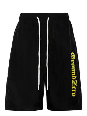GROUND ZERO Logo-print Drawstring-waist Shorts - Black