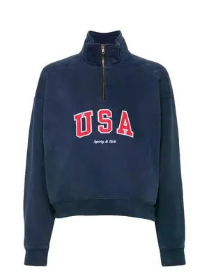 SPORTY & RICH Embroidered-motif Sweatshirt - Blue