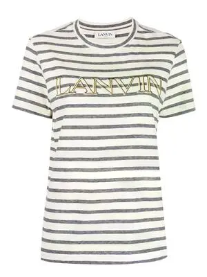 LANVIN Logo-print Striped T-shirt - Neutrals