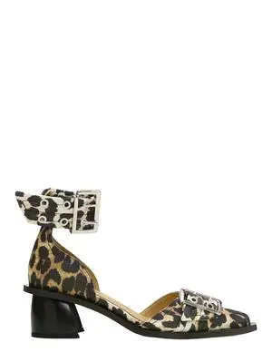 GANNI Leopard-print Buckle-strap Heeled Pumps - Brown