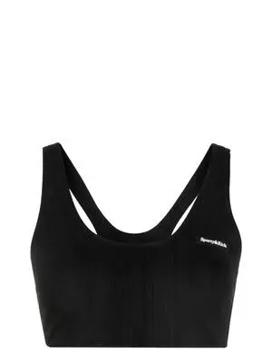 SPORTY & RICH Serif Logo-patch Ribbed Bra - Black