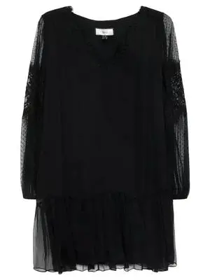 NISSA Semi-sheer Sleeve Mini Dress - Black