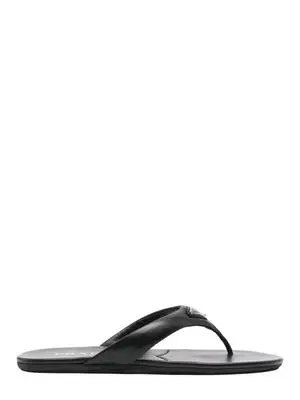 Prada Enamel-triangle Leather Flip Flops - Black