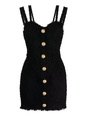 BALMAIN Button-Embellished Tweed Minidress