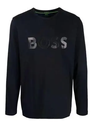 BOSS Logo-print Long-sleeve T-shirt - Blue