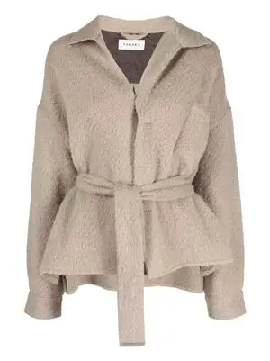 TANAKA V-neck Belted Fleece Cardigan-coat - Neutrals