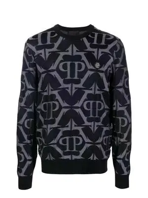 Philipp Plein Patterned Intarsia Knit Sweatshirt - Blue